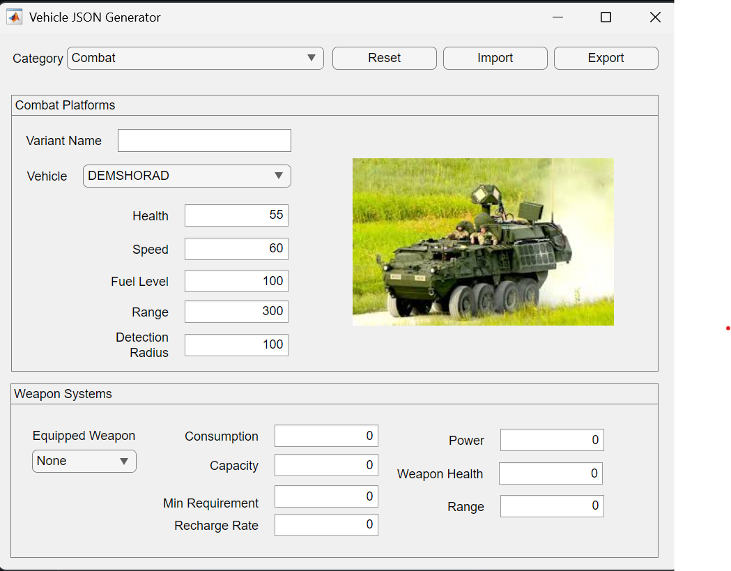 Vehicle JSON Generator VJG 